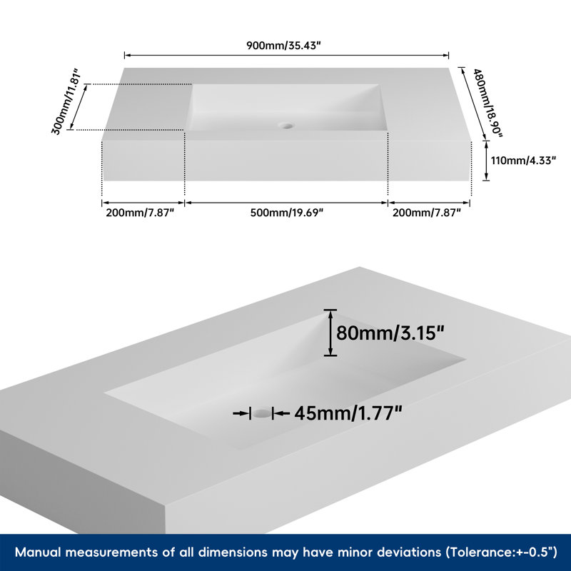 MEDUNJESS 35'' Wall Mounted Bathroom Sink Solid Surface Rectangular Bathroom Sink & Reviews ...